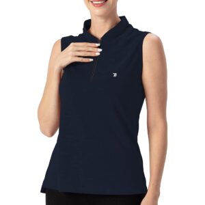 YSENTO Ladies Golf Shirts Apparel Clothes Outfits Sleeveless 1/4 Zip Dry Fit UPF 50+ Tennis Polo Tank Tops Navy Size L