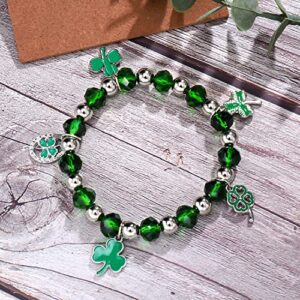 PHALIN St.Patrick’s Day Bracelets Lucky Leaf Shamrock Charm Bracelet for Women Girls Green Beaded Stretch Bracelet Festive Costume Party Accessory Gifts, crystal