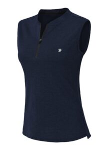 ysento ladies golf shirts apparel clothes outfits sleeveless 1/4 zip dry fit upf 50+ tennis polo tank tops navy size l