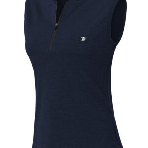 YSENTO Ladies Golf Shirts Apparel Clothes Outfits Sleeveless 1/4 Zip Dry Fit UPF 50+ Tennis Polo Tank Tops Navy Size L