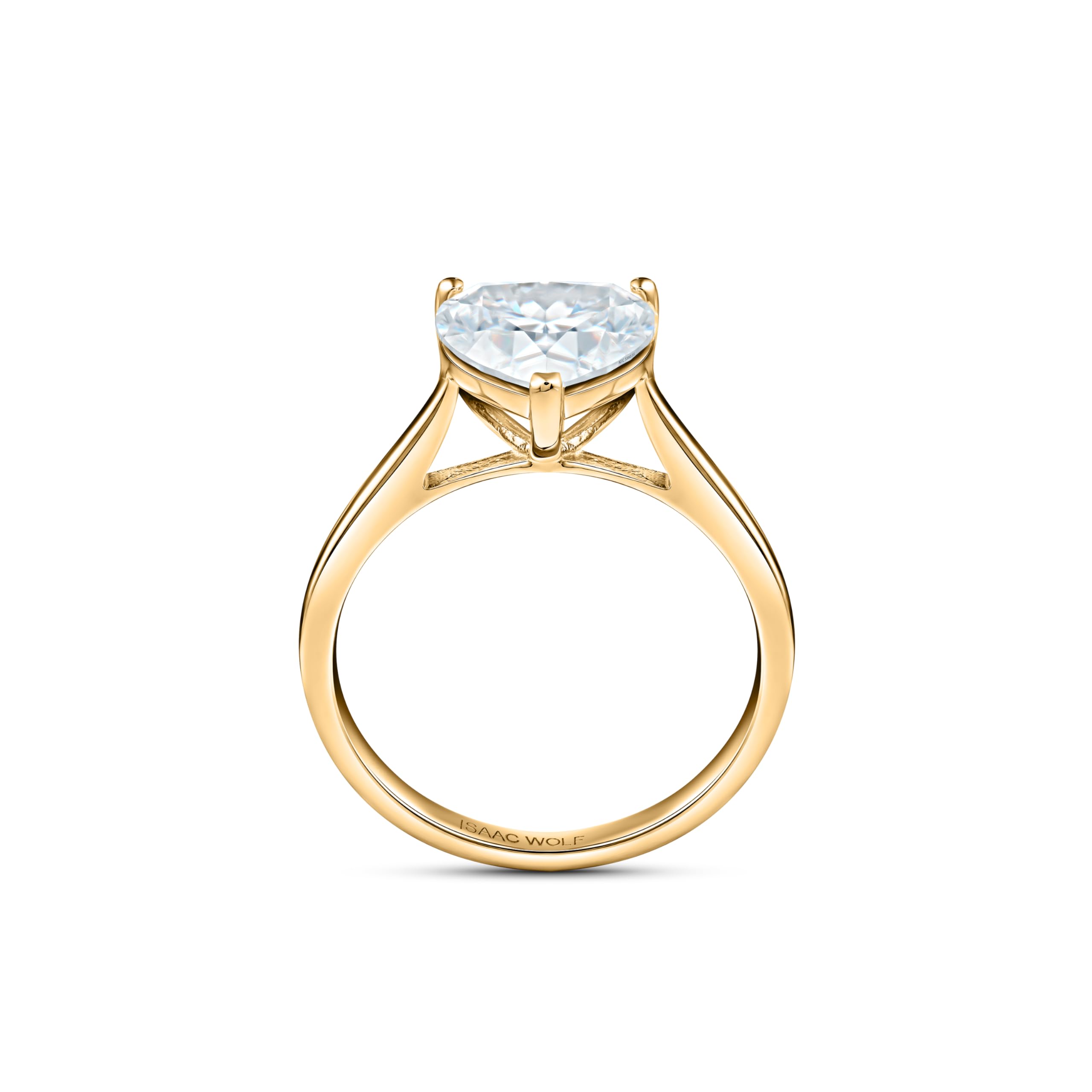 ISAAC WOLF Heart Shape 2 Carats in 14k Solid Gold Genuine Flawless Moissanite Diamond Solitaire Proposal Valentine Gift Ring 14k Solid White, Yellow OR Rose GOLD (Yellow Gold, 7)