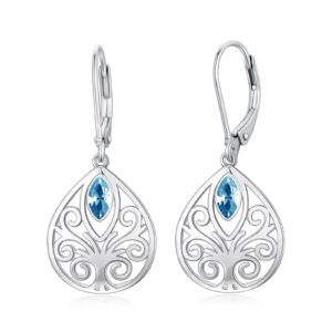 filigree teardrop leverback earrings sterling silver simulated aquamarine dangle drop earrings march birthstone birthday jewelry gifts for women