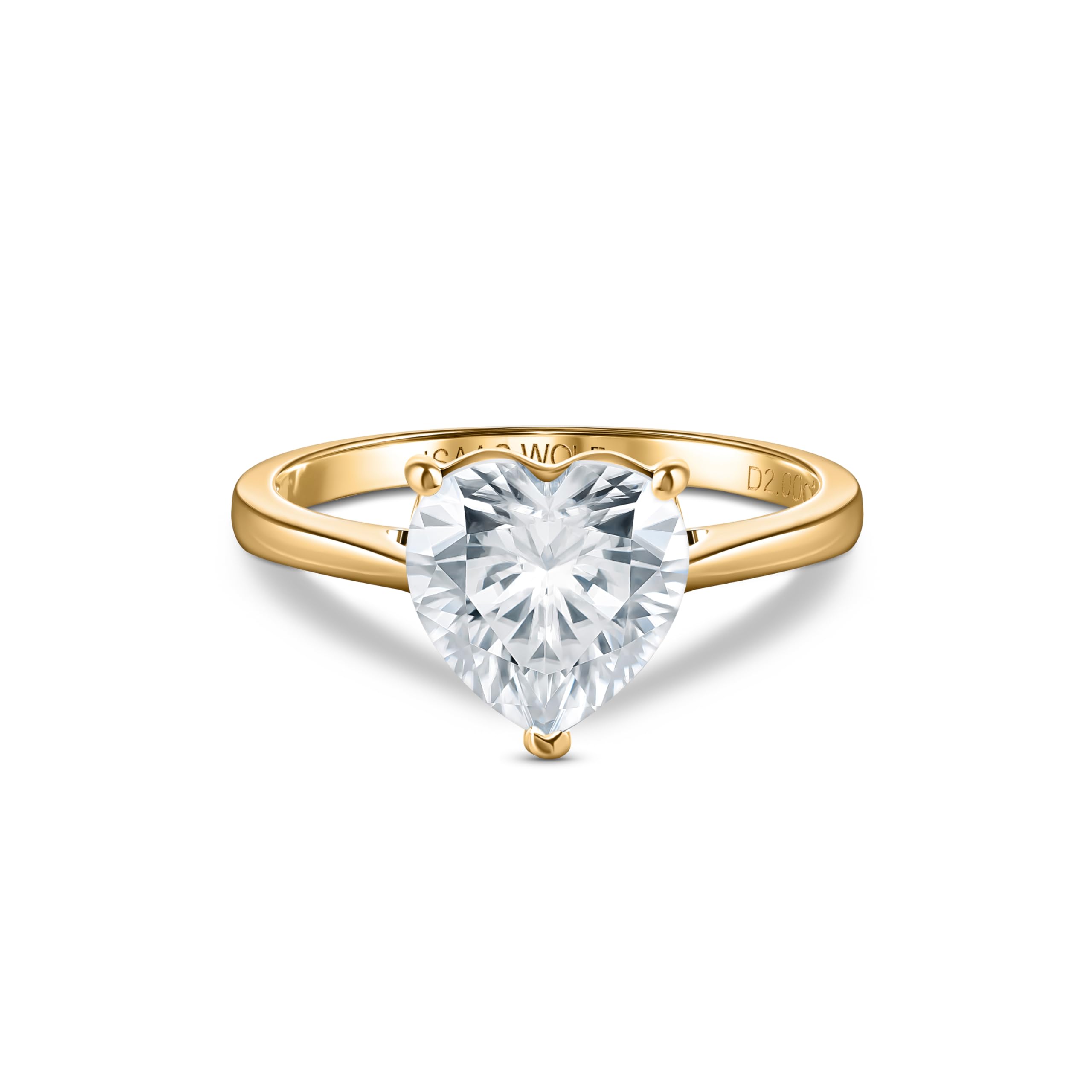 ISAAC WOLF Heart Shape 2 Carats in 14k Solid Gold Genuine Flawless Moissanite Diamond Solitaire Proposal Valentine Gift Ring 14k Solid White, Yellow OR Rose GOLD (Yellow Gold, 7)