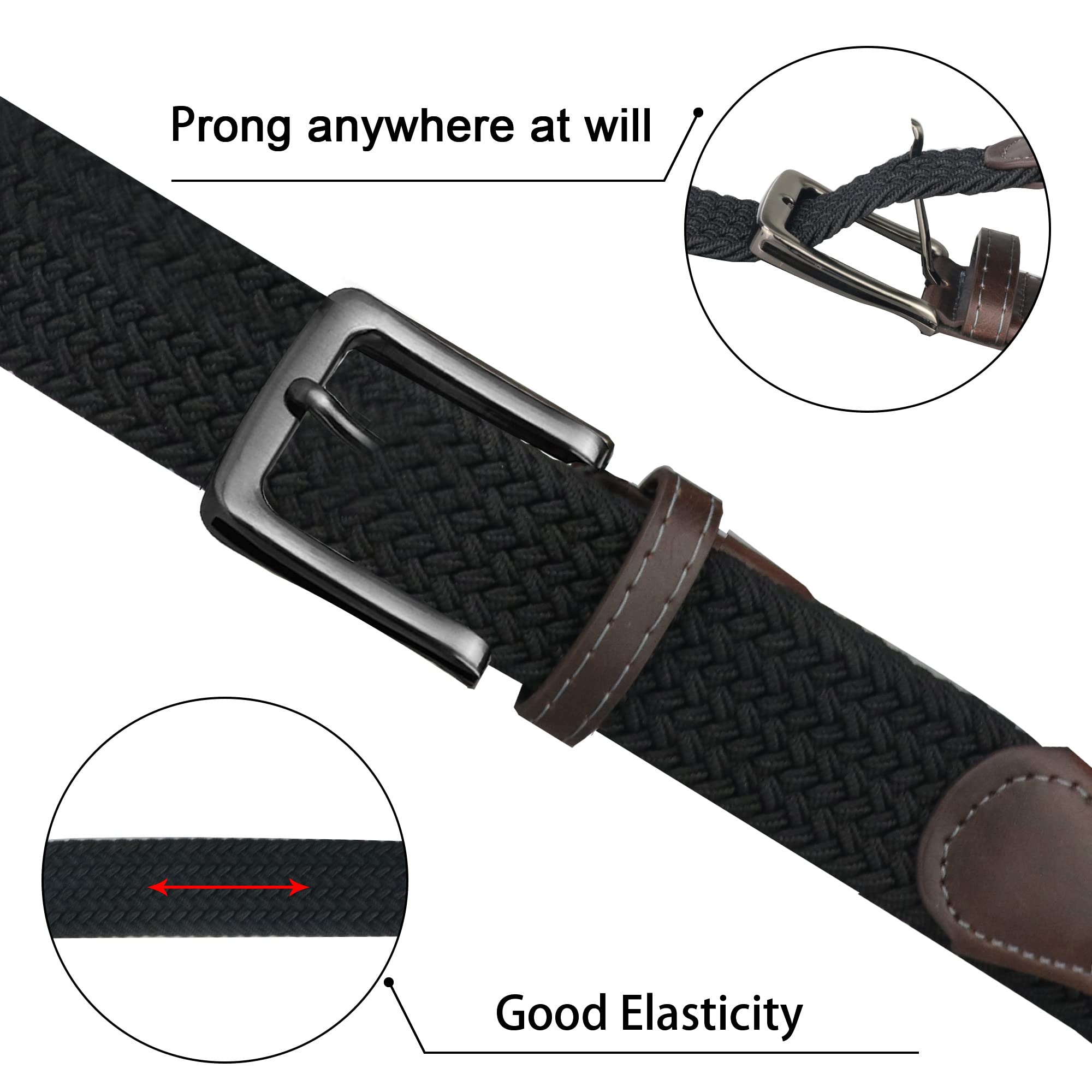 macoking Mens Stretch Belt Woven Elastic Braided Belts for Men Women Black 47"