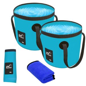 oddier 2 pack portable collapsible bucket 5 gallon, folding water storage container with handle, portable wash basin for fishing car washing camping hiking(20l)-blue