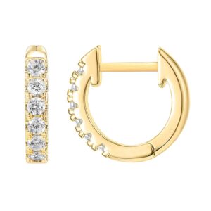 pavoi 18k gold plated sterling silver post pave cubic zirconia huggie hoop earrings for women (2mm, vermeil - yellow)