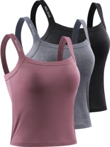 neleus women's 3 pack compression athletic tank top with bra,8088,black/grey/rose red,large