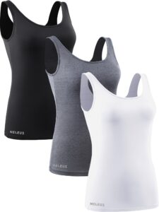 neleus women's 3 pack running compression tank top with bra,8087,black/grey/white,x-large