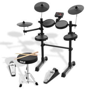 pyle 8-piece electric drum set with midi support, preloaded sounds, cymbals, and digital foot pedals