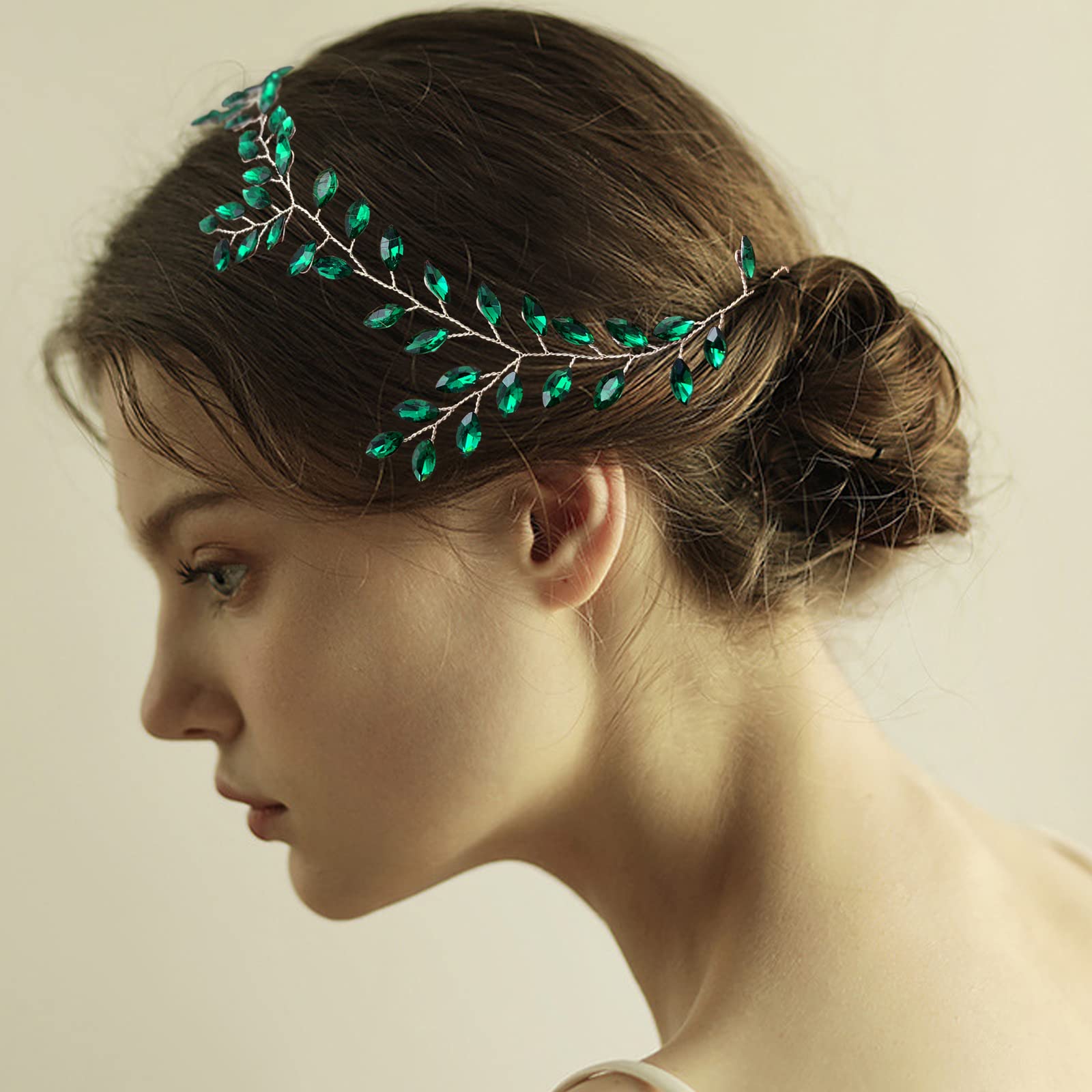 BETITETO Wedding Bridal Hair Vine Green Rhinestone Headband Hair Piece Accessories for Women Girls Party Photoshoot