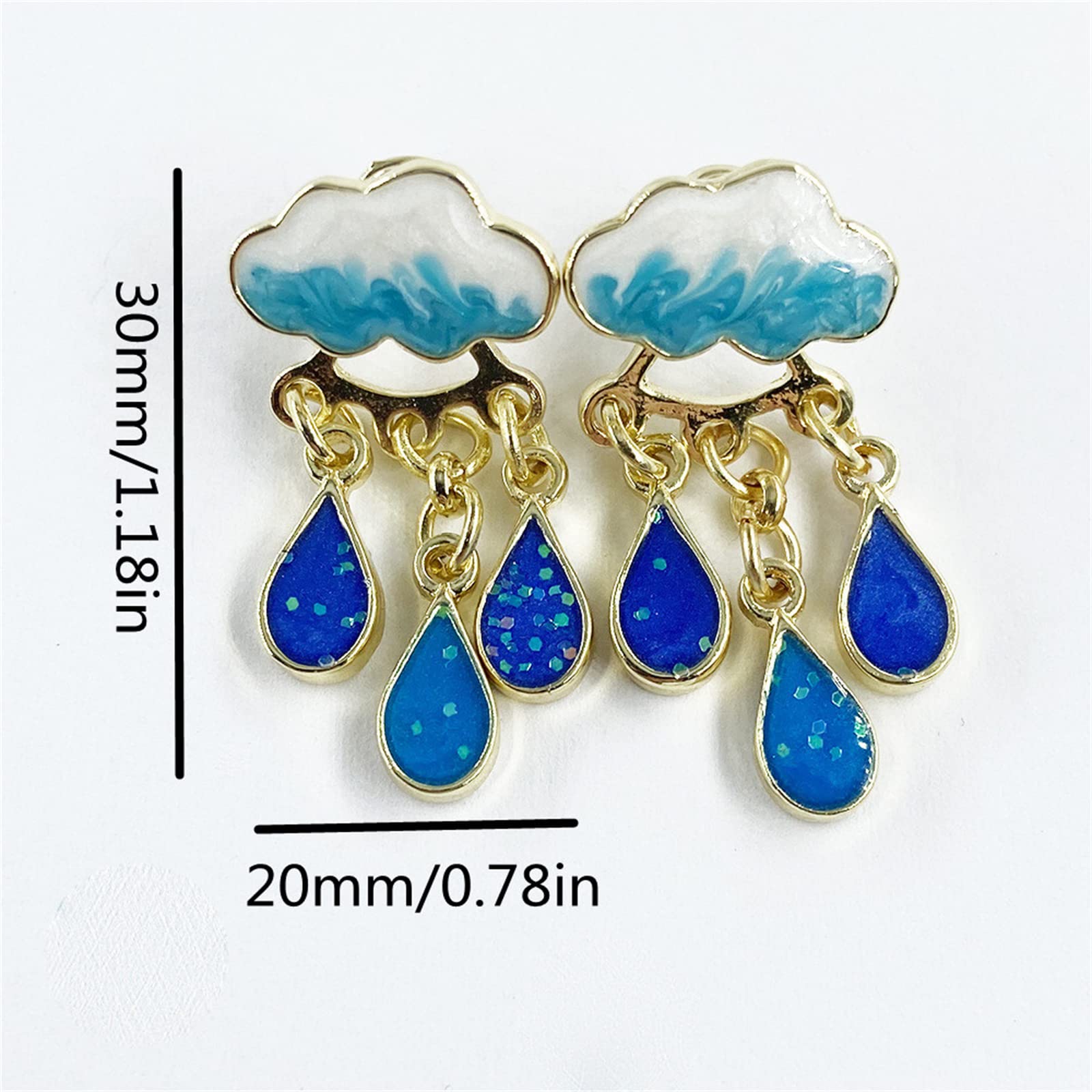 LKYYDS S925 Silver Needle Weather Theme Rainy Cloud Earrings, Cute Little Fresh White Cloud Raindrop Earrings (Two Pairs)