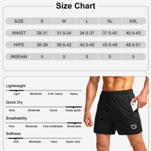 G Gradual Men's Running Shorts with Zipper Pockets Quick Dry Gym Athletic Workout 5" Shorts for Men (Black, Large)