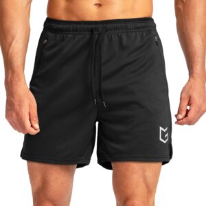 G Gradual Men's Running Shorts with Zipper Pockets Quick Dry Gym Athletic Workout 5" Shorts for Men (Black, Large)