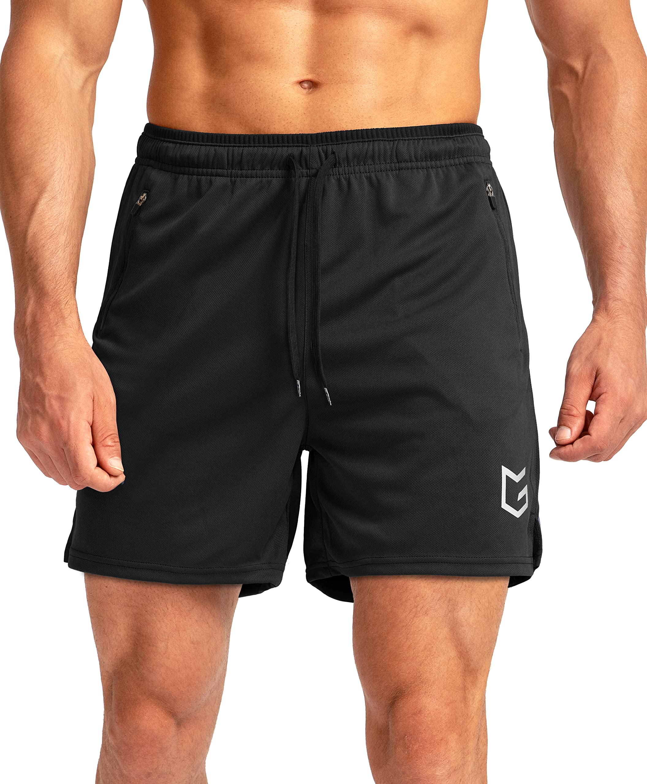 G Gradual Men's Running Shorts with Zipper Pockets Quick Dry Gym Athletic Workout 5" Shorts for Men (Black, Large)