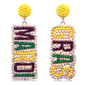 mardi gras earrings rhinestone mardi gras letter beaded drop dangling earrings sparkly holiday jewelry for women gift