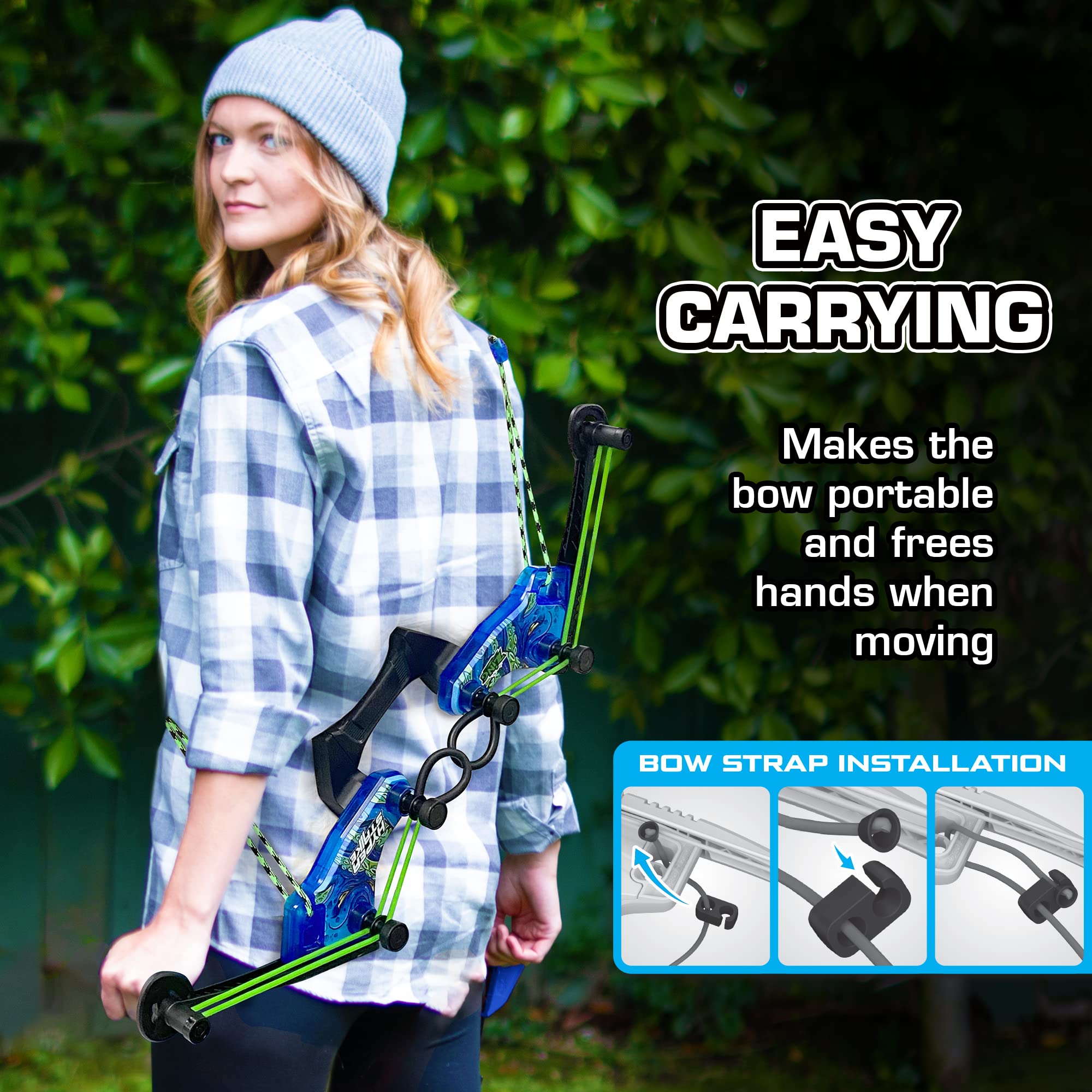 Zing HyperStrike Dominator Bow Pack - 1 Blue Dominator Bow, 4 Blue Zonic Whistle Arrows, 1 Set of Bungee Replacement and 1 Shoulder Strap - Great for Long Range Outdoor Play, for Ages 14 and Up