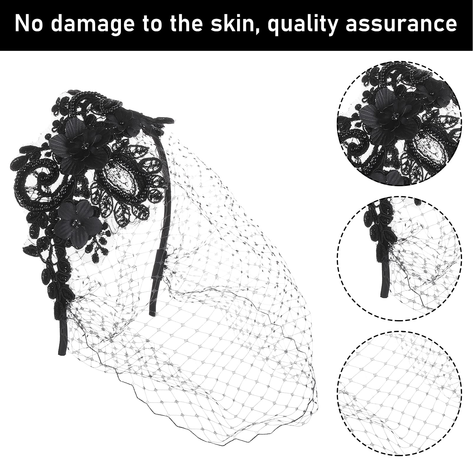 Yolev Bridal Wedding Veil Vintage Fascinator Mesh Lace Headband Tea Party Headwear with Veil Cocktail Tea Party Headwear for Girls and Women (Black)