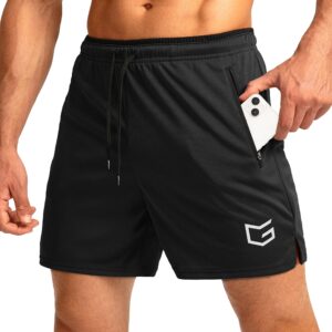 G Gradual Men's Running Shorts with Zipper Pockets Quick Dry Gym Athletic Workout 5" Shorts for Men (Black, Large)