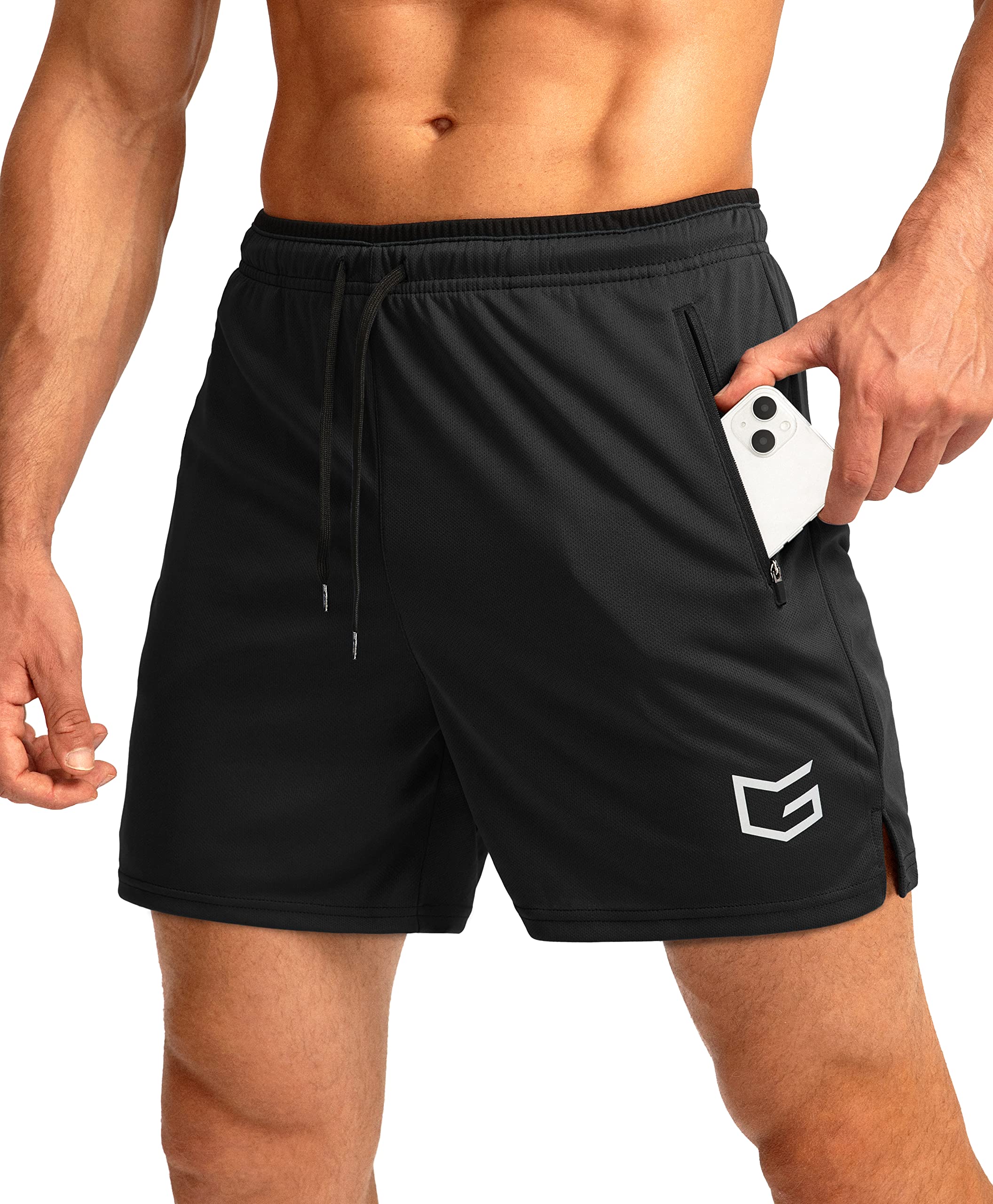 G Gradual Men's Running Shorts with Zipper Pockets Quick Dry Gym Athletic Workout 5" Shorts for Men (Black, Large)