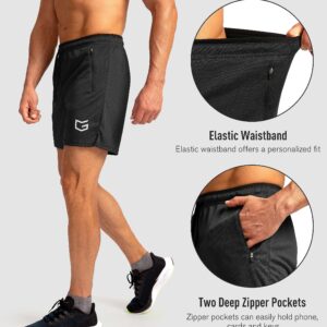 G Gradual Men's Running Shorts with Zipper Pockets Quick Dry Gym Athletic Workout 5" Shorts for Men (Black, Large)