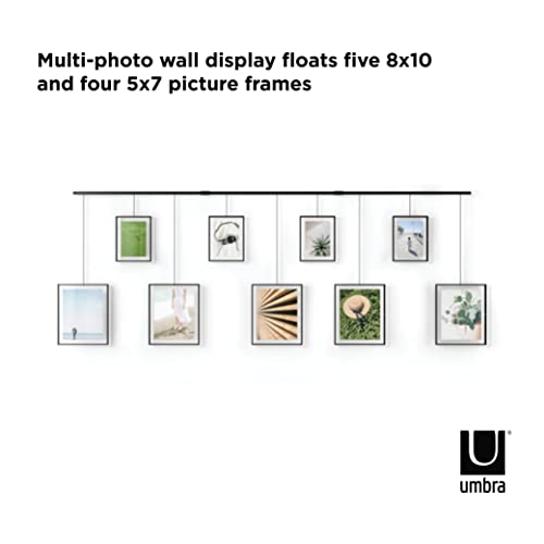 Umbra Exhibit Picture Frame Gallery Set, Adjustable Wall Collage Displays Nine Photos (Four 5x7" and Five 8x10"), Set of 9, Black