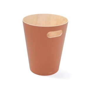 umbra woodrow 2 gallon modern wooden trash can wastebasket or recycling bin for home or office, sierra