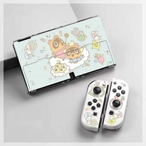 enfily cute case compatible with nintendo switch oled 2021, animal party dockable case cover, ergonomic soft tpu grip case for joycon, sparkle skin set