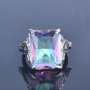 WDIYIEETN Mystic Rainbow Topaz 925 Sterling Silver Ring Women Wedding Engagement Rings Size 6-10 (8)