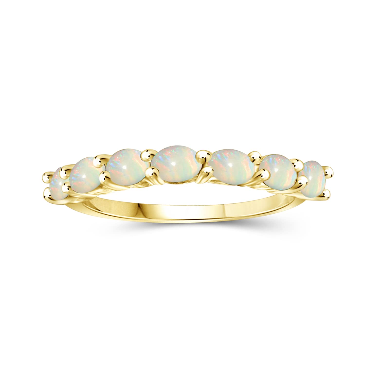 JEWELEXCESS Ethopian opal Ring – Stunning 14K Gold Plated Silver Ring with 0.70 Carat T.G.W. Ethopian opal - Elegant 7-Stone Ring Design - Hypoallergenic 14K Gold Plated Silver