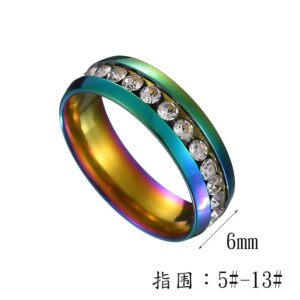 LiFashion Custom Name Couple Rings for him her,2Pcs Stainless Steel Customized Wedding Band Rainbow Colorful CZ Promise Ring Set Personalized His Her Jewelry for Valentine's day Gift