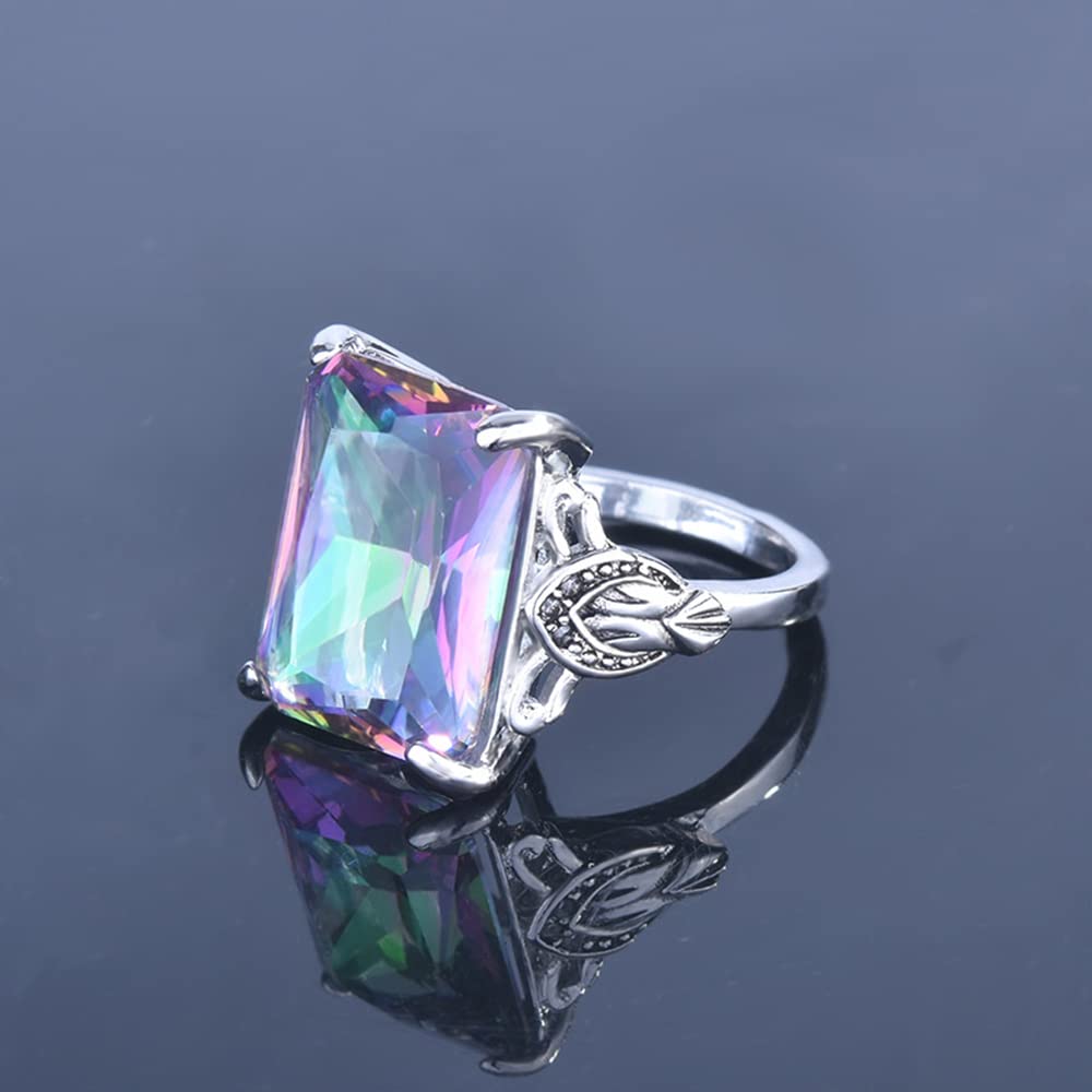 WDIYIEETN Mystic Rainbow Topaz 925 Sterling Silver Ring Women Wedding Engagement Rings Size 6-10 (8)