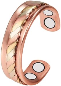 copper rings for women, magnetic rings pure copper three -color gold weave adjustable therapy ring, healthy copper jewelry