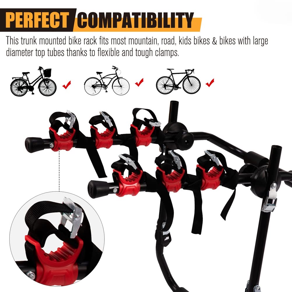 XhuangTech 6pcs/Set Car Bicycle Stand SUV Vehicle Trunk Mount Bike Rack Hitch Stand Storage Carrier Spare Hooks Anti-Degradation Polyester Straps with Alloy Buckles Red&Black