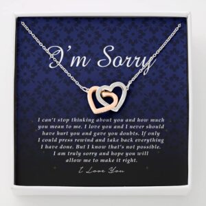 interlocking heart necklace, i'm sorry card, apology gift for her, forgiveness gift, i’m sorry gift for wife, girlfriend apology gift, gift to say sorry, unique jewelry card for her, mahogany box… (standard box)