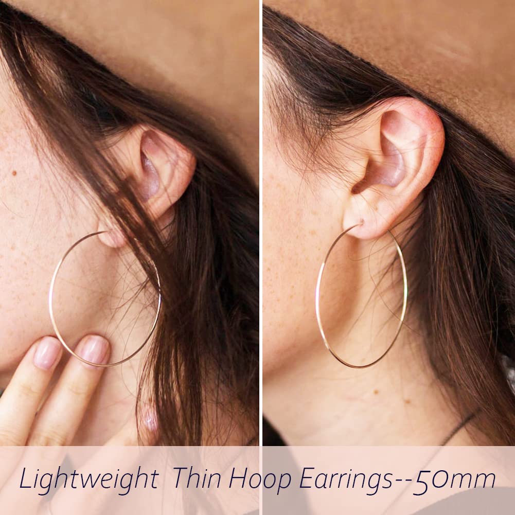 Multipack Dainty Large Thin Gold Hoop Earrings for Women Hypoallergenic Earrings Lightweight 30mm 50mm 60mm 70mm Gold/Silver/Rose Gold Hoop Earrings (3 Pairs-50mm)