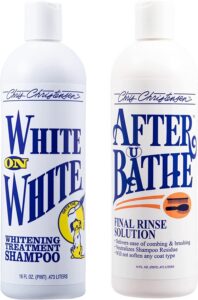 chris christensen shampoo & conditioner 16 oz bundle - white on white shampoo + after u bathe final rinse conditioner, groom like a professional, made in usa