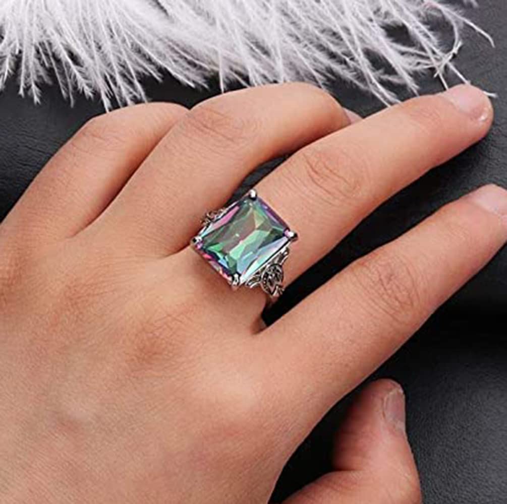 WDIYIEETN Mystic Rainbow Topaz 925 Sterling Silver Ring Women Wedding Engagement Rings Size 6-10 (8)