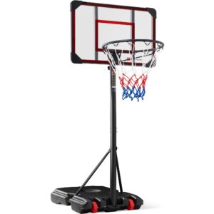 best choice products kids height-adjustable basketball hoop system, portable game w/wheels, fillable base, 70.5in to 82.3in height - clear