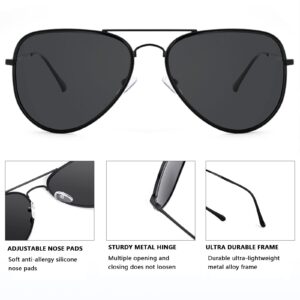 MAXJULI Polarized Aviator Sunglasses for Big Heads Men Women (Matte Black Frame/Grey Lens)