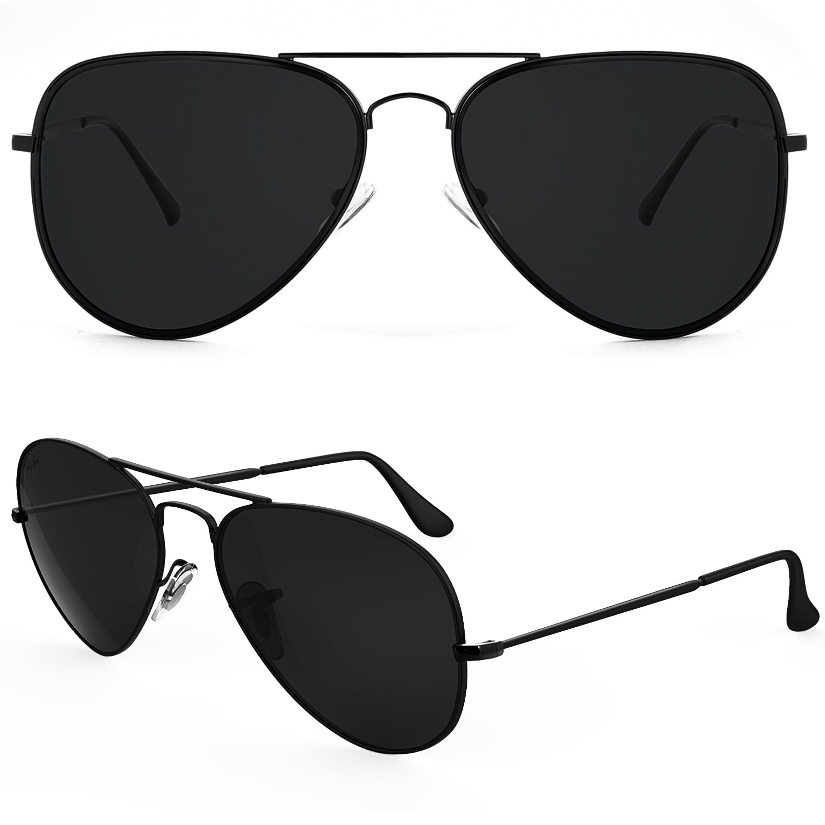 MAXJULI Polarized Aviator Sunglasses for Big Heads Men Women (Matte Black Frame/Grey Lens)