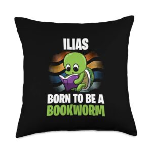 personalized book gift idea and reading quotes ilias-born to be a bookworm-personalized throw pillow, 18x18, multicolor