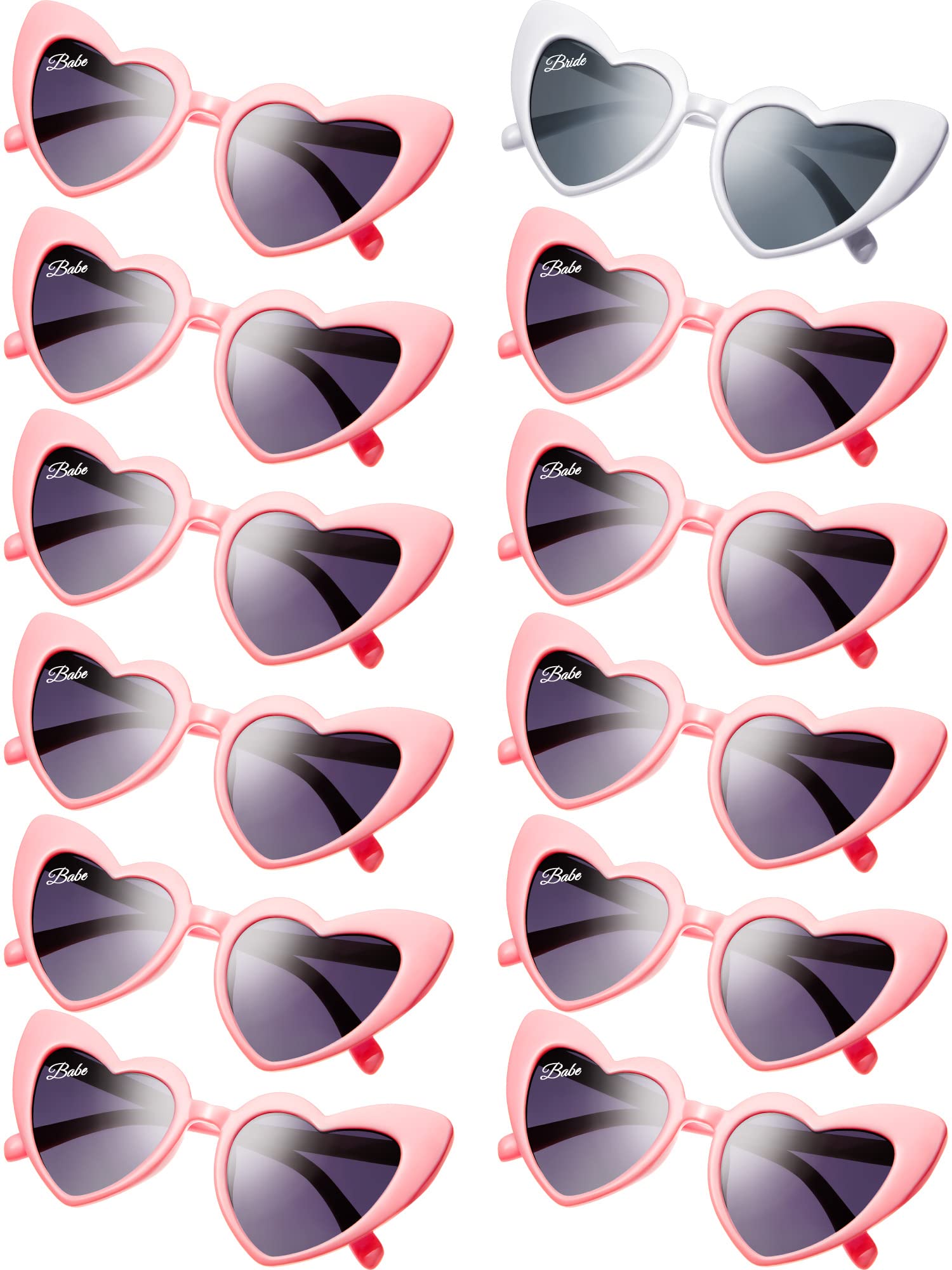 Flutesan 12 Pairs Heart Shaped Sunglasses Bachelorette Party Sunglasses Bride Bridesmaid Glasses Wedding Decor(White, Pink)