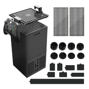 dust filter cover for xbox series x, aolion xbox series x accessories, 21pcs xbox accessories with 1 top dust filter cover, 2 holders, 2 back dust filter covers, 8 silicone plugs and 8 thumb grip caps