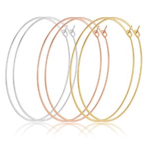 multipack dainty large thin gold hoop earrings for women hypoallergenic earrings lightweight 30mm 50mm 60mm 70mm gold/silver/rose gold hoop earrings (3 pairs-50mm)