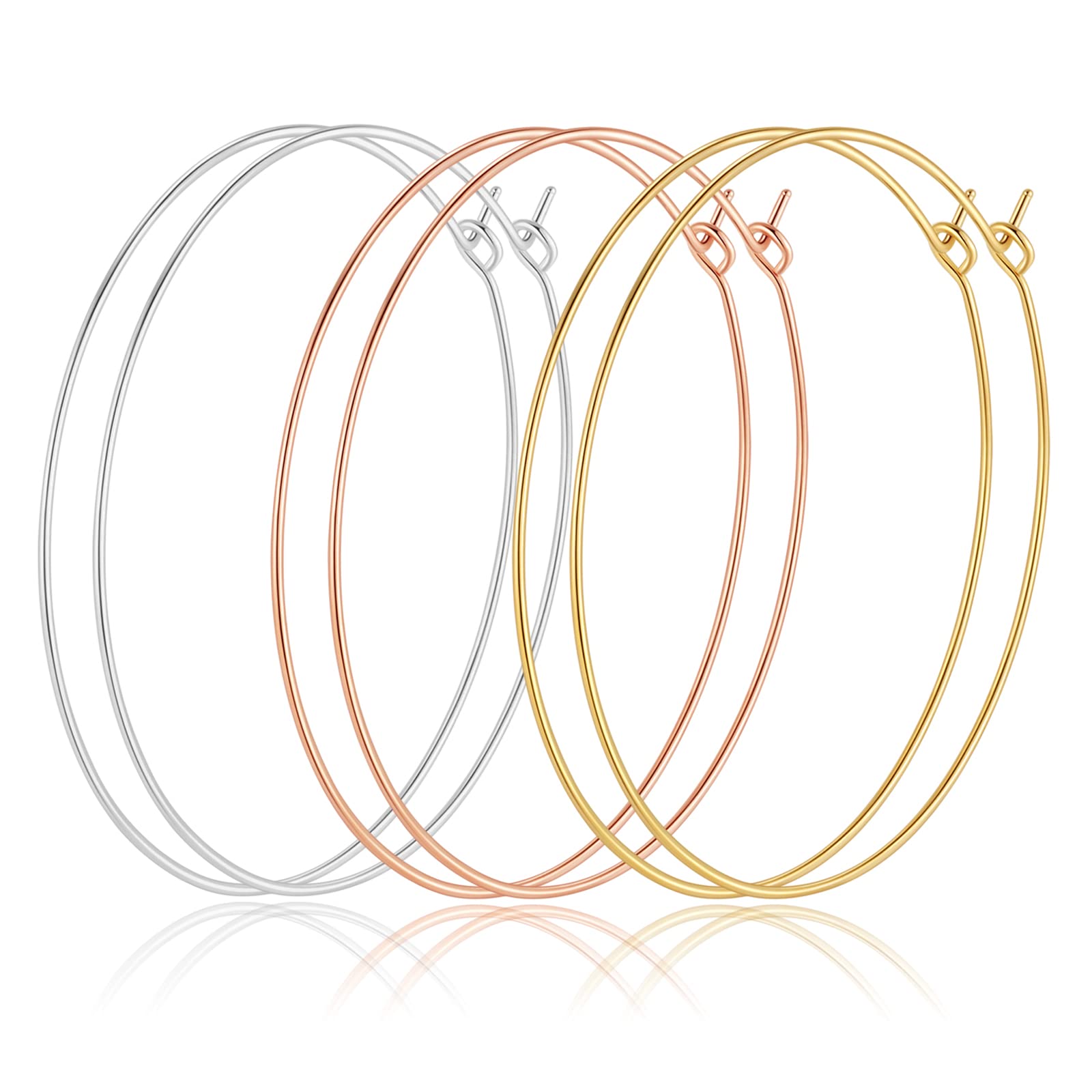 Multipack Dainty Large Thin Gold Hoop Earrings for Women Hypoallergenic Earrings Lightweight 30mm 50mm 60mm 70mm Gold/Silver/Rose Gold Hoop Earrings (3 Pairs-50mm)