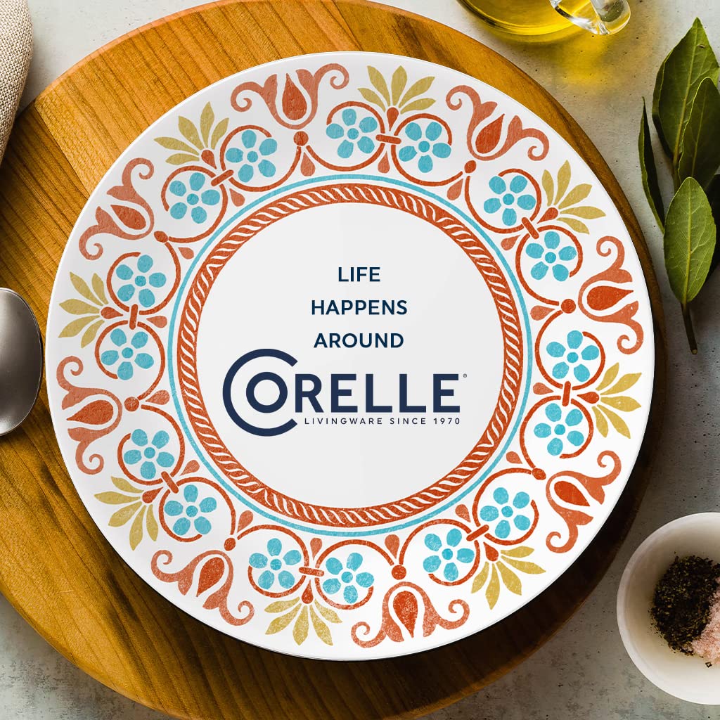 Corelle Global Collection Vitrelle 12-Piece Dinnerware Set, Triple Layer Recycled Glass, Lightweight Eco-Friendly Round Plates and Bowls Set, Terracotta Dreams