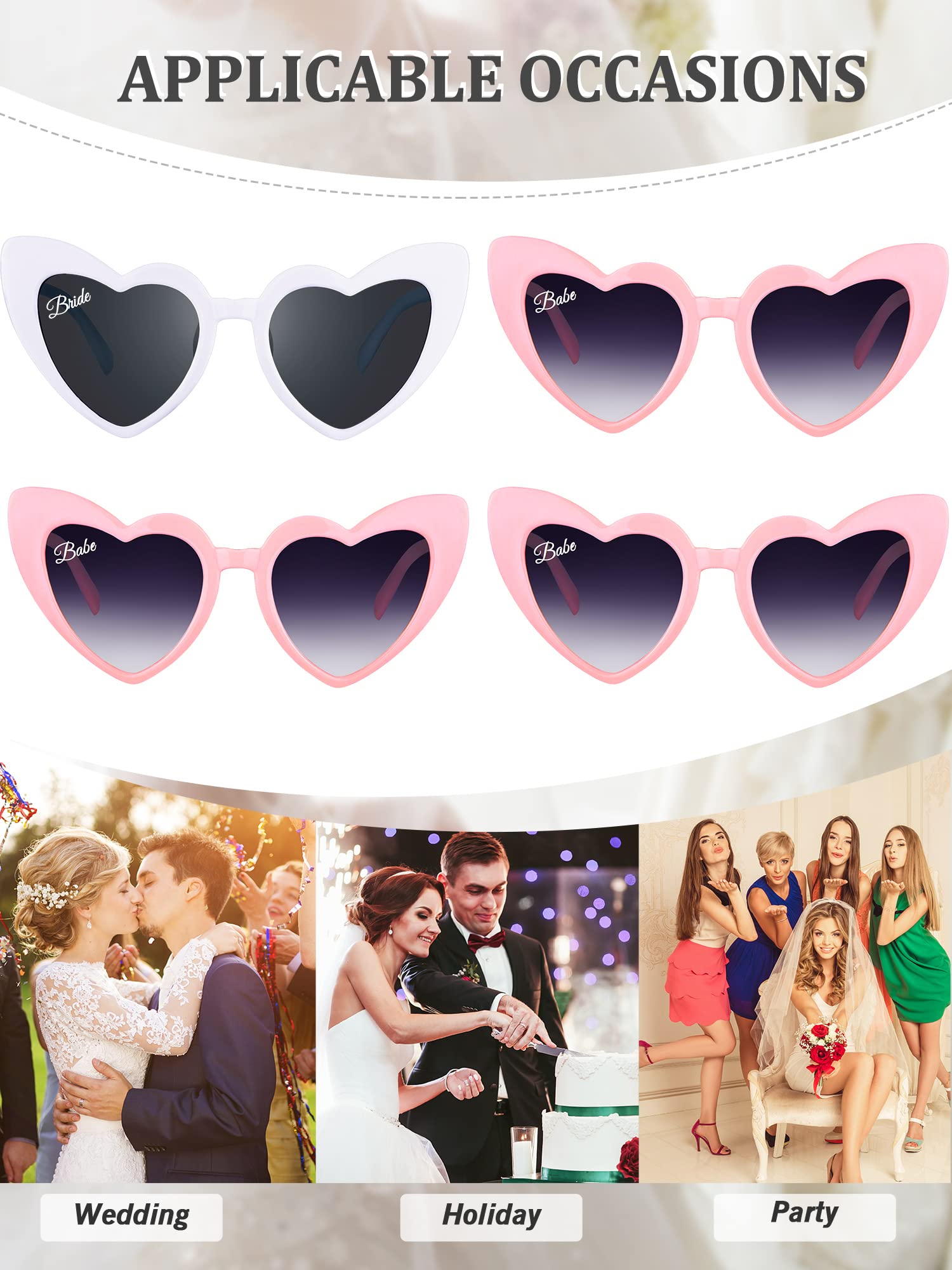 Flutesan 12 Pairs Heart Shaped Sunglasses Bachelorette Party Sunglasses Bride Bridesmaid Glasses Wedding Decor(White, Pink)