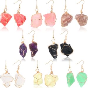 8 pairs handmade crystal drop earrings for women natural raw amethyst dangling earrings healing crystals earrings sets(novel style)