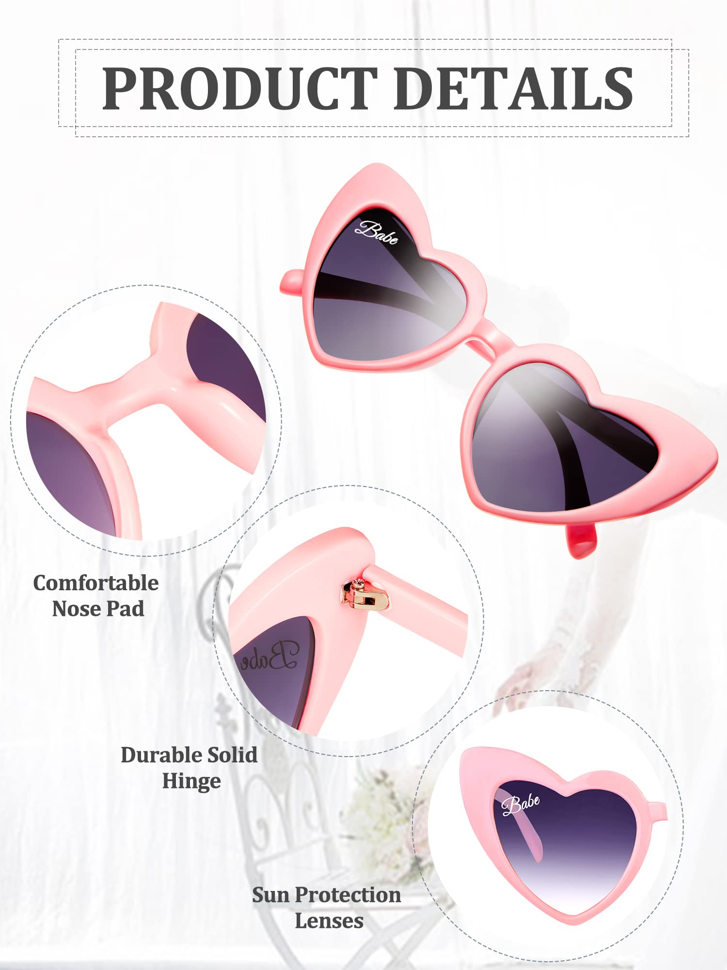 Flutesan 12 Pairs Heart Shaped Sunglasses Bachelorette Party Sunglasses Bride Bridesmaid Glasses Wedding Decor(White, Pink)