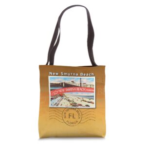 new smyrna beach florida fl large letter postcard postmarked tote bag